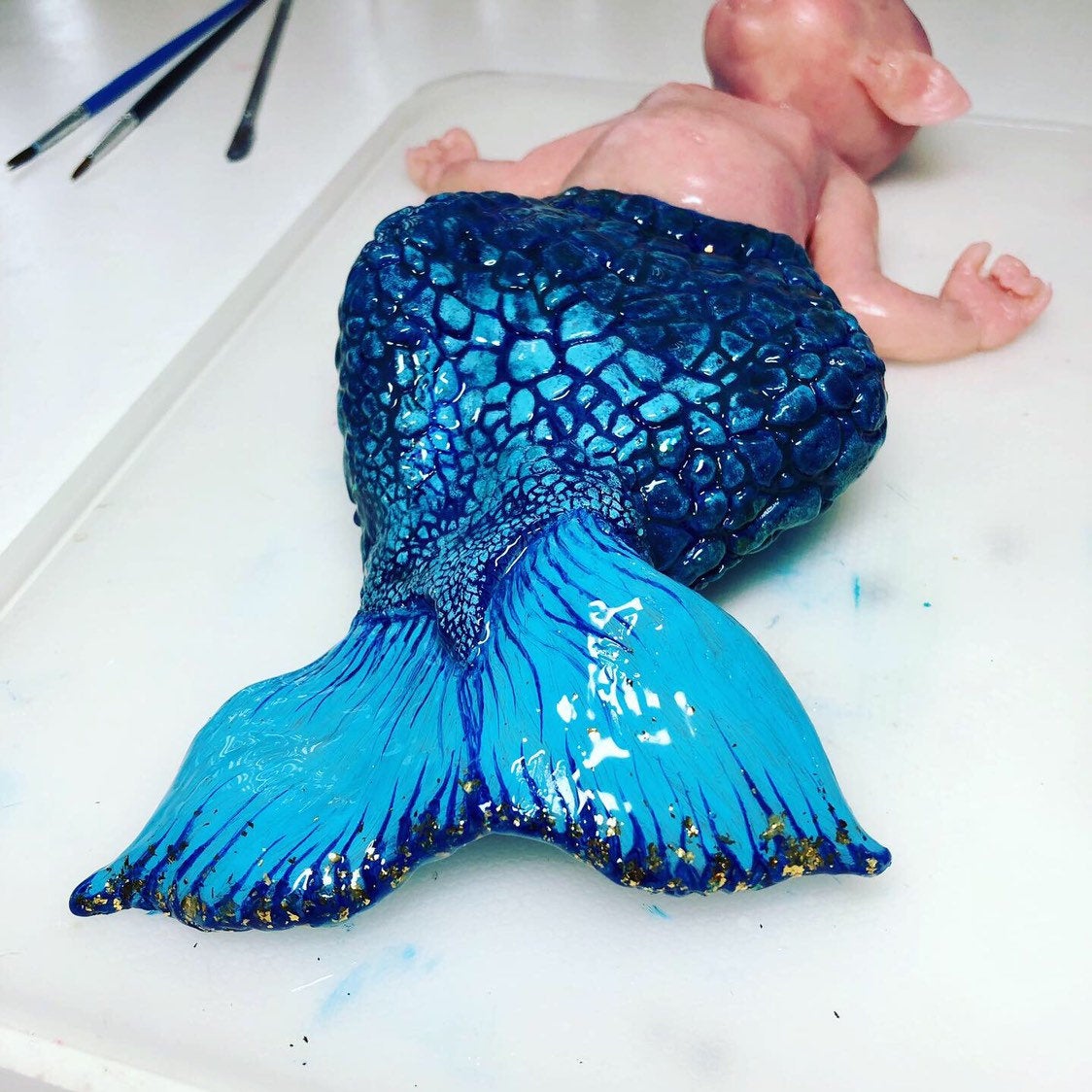 Custom Asleep Full body silicone mermaid baby 10" (blue tail) – Reborn ...